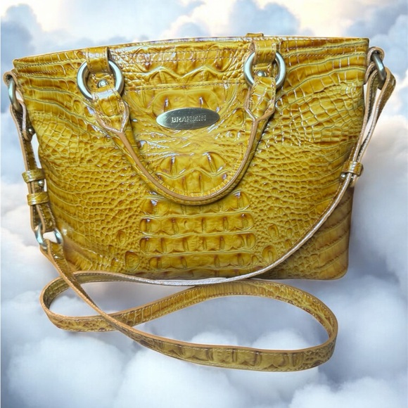 Brahmin | Bags | Low Startbrahmin Alden Brown Yellow Croc Embossed ...
